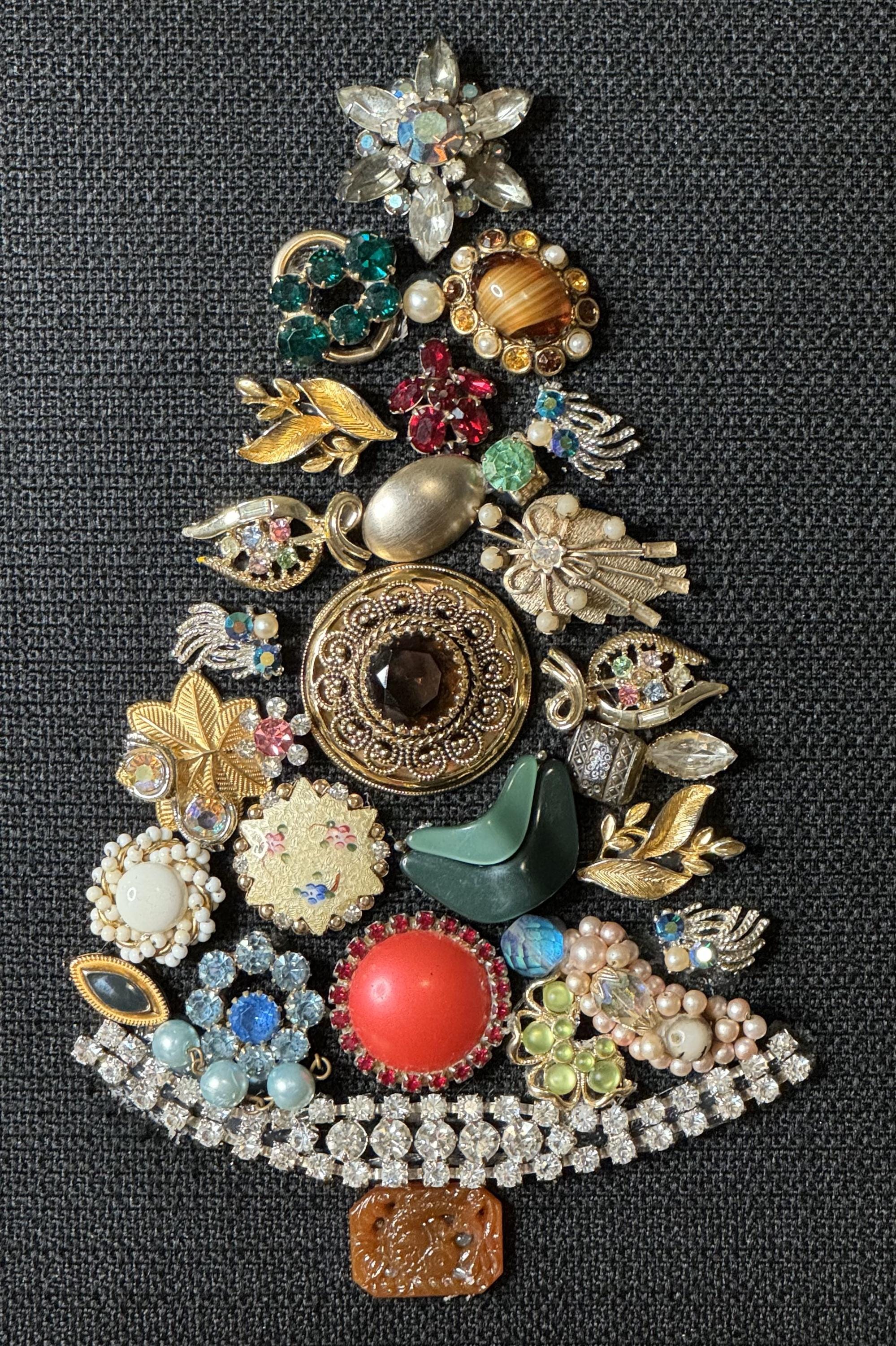 Sparkling Vintage Jewelry Collage Christmas Tree Handmade Antique ...