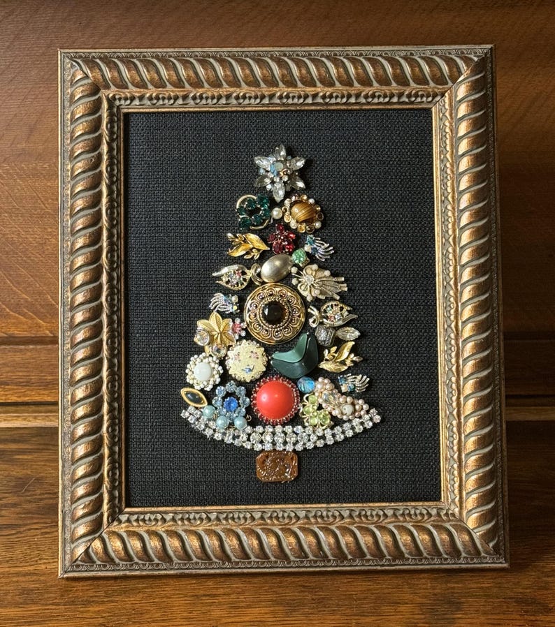 Sparkling Vintage Jewelry Collage Christmas Tree Handmade Antique ...