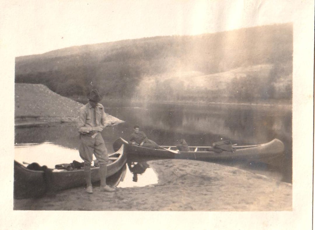 Vintage Snapshot, Men, Canoes, Lake, Relaxing, Pipe Smoker, Adventure ...