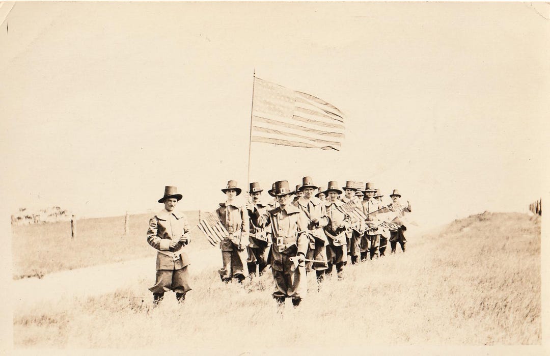RPPC, Pilgrims, Costumes, Unofficial, America Flag, 42 Stars, 1890 ...