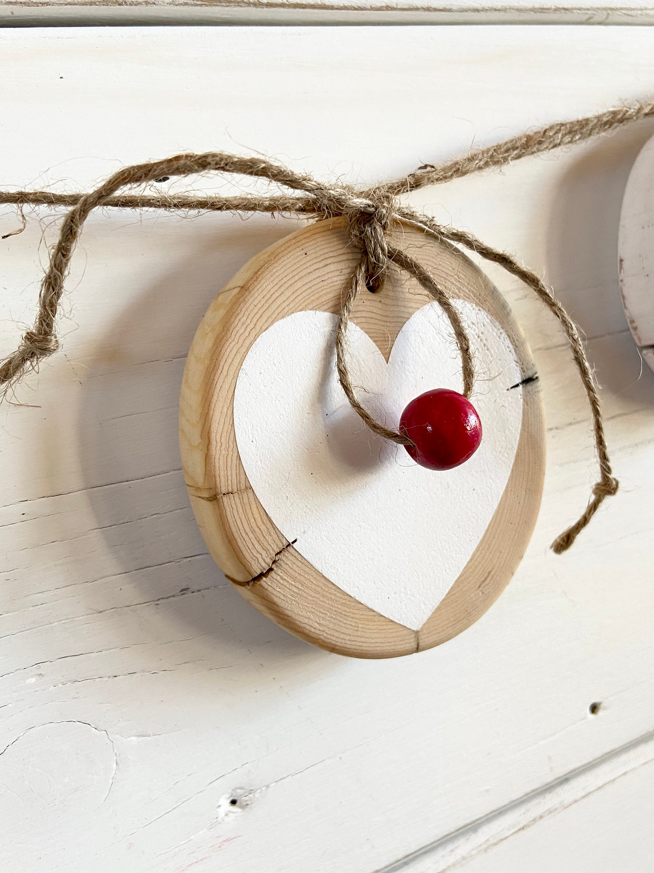 Rustic Wood Garland With Hearts and Beads Wood Heart - Etsy