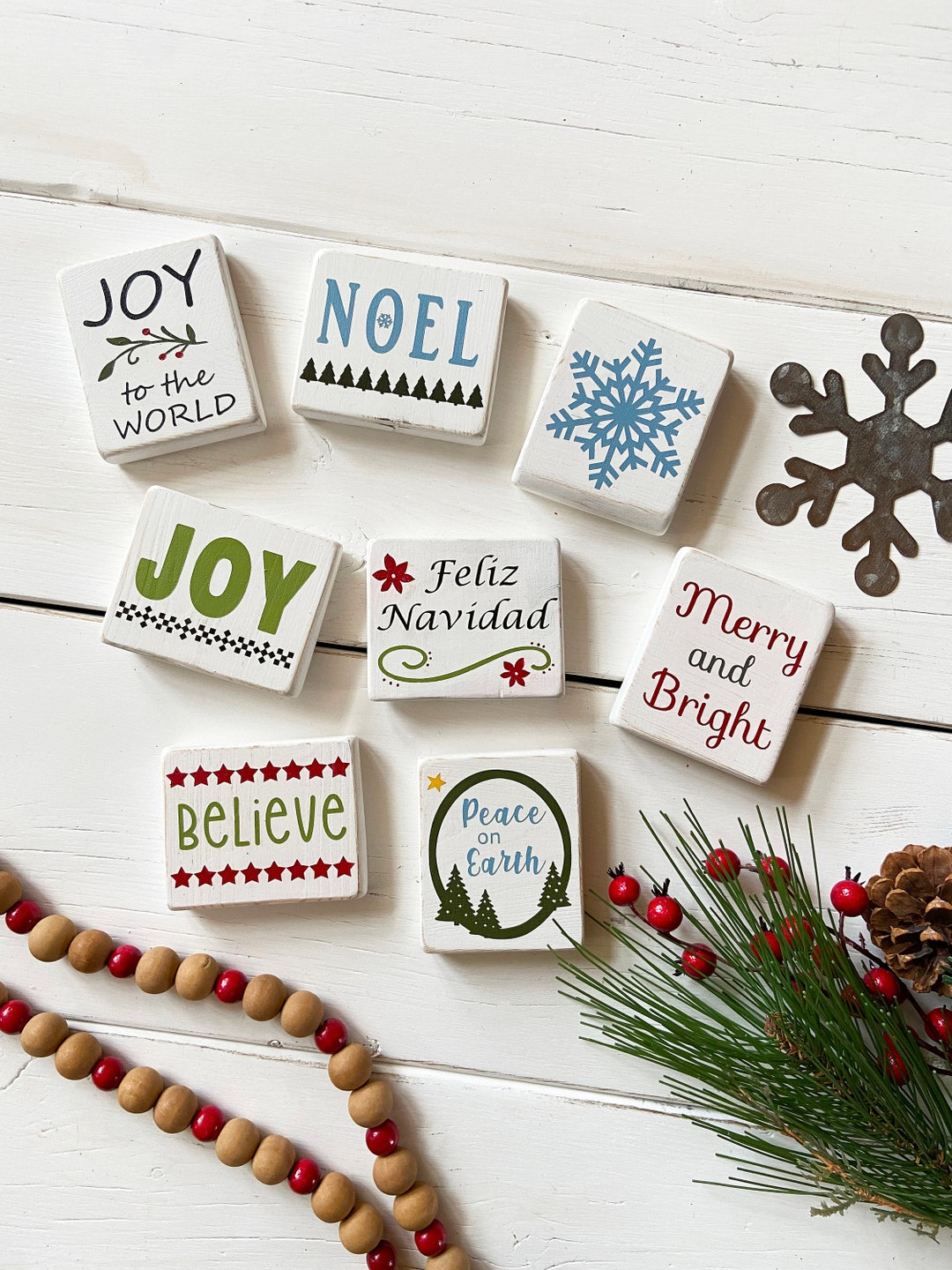 Christmas Mini Signs, Tiered Tray Holiday Decor, Rustic Holiday Decor ...