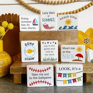Summer Mini Signs, Summer Tiered Tray Decor, Rustic Mini Wood Signs for ...