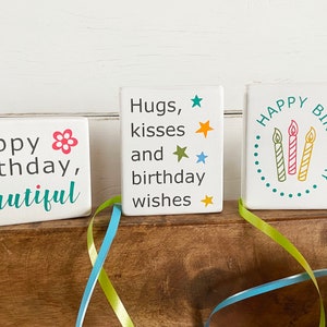 Birthday Mini Signs, Happy Birthday Tiered Tray Decor, Birthday Wishes ...