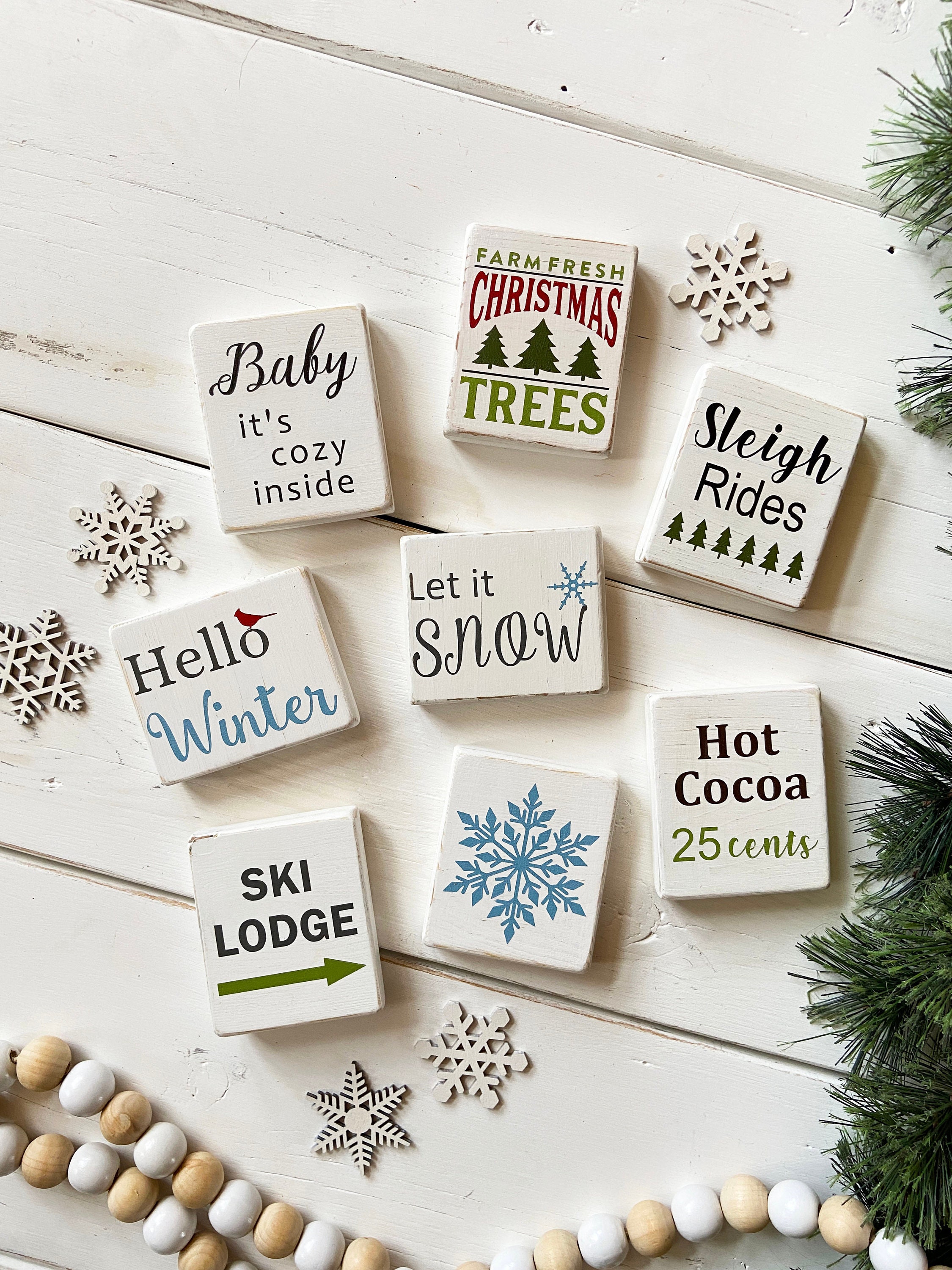 Winter mini signs Christmas mini signs Tiered tray holiday | Etsy