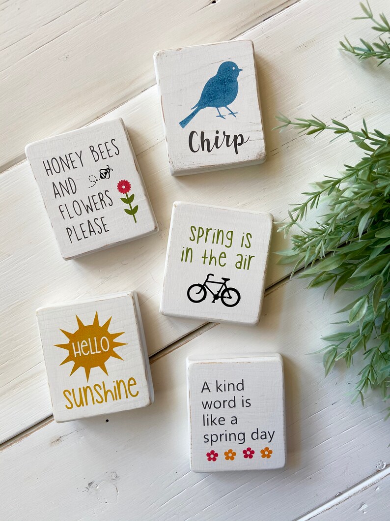 Spring Mini Wood Signs Spring Tiered Tray Decor Rustic - Etsy