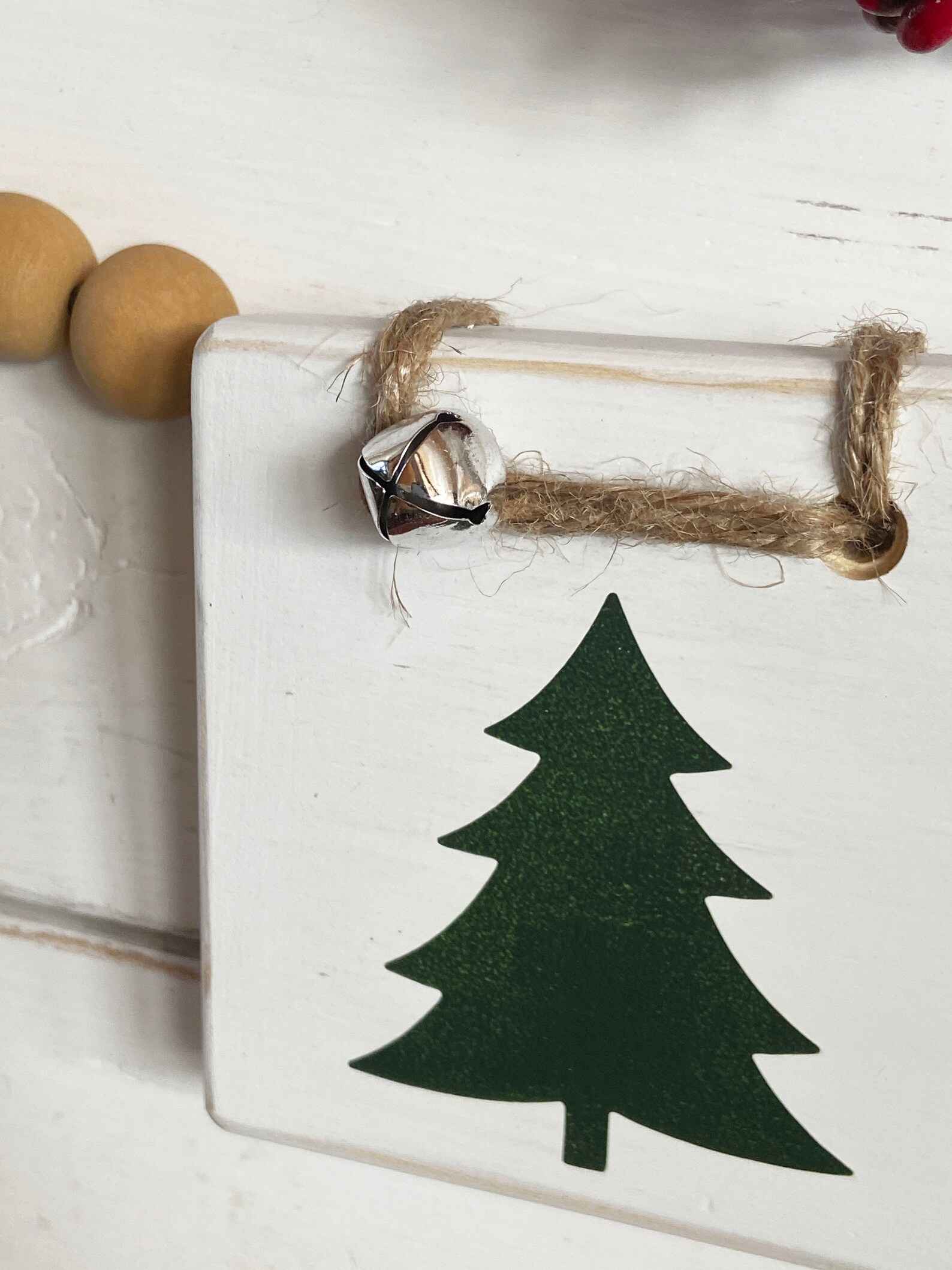 Rustic Pine Tree Garland With Silver Bells Wood Block and | Etsy