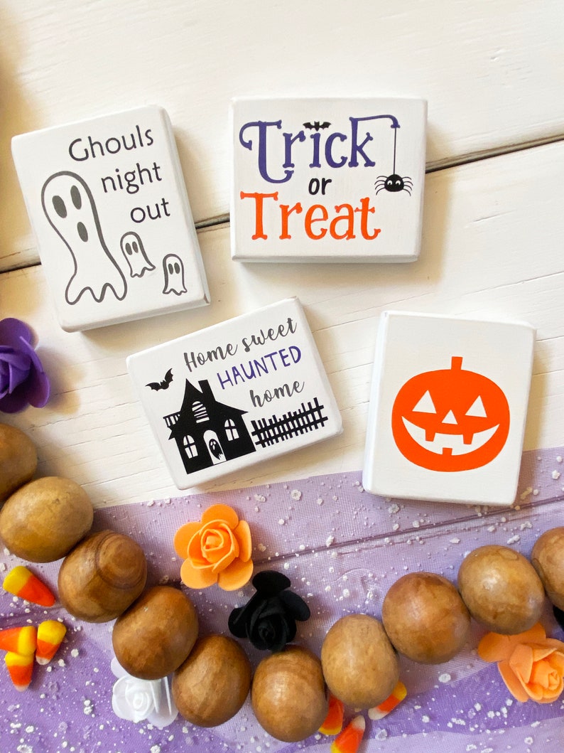 Halloween Mini Wood Signs; Rustic Mini Signs for Halloween; Halloween ...
