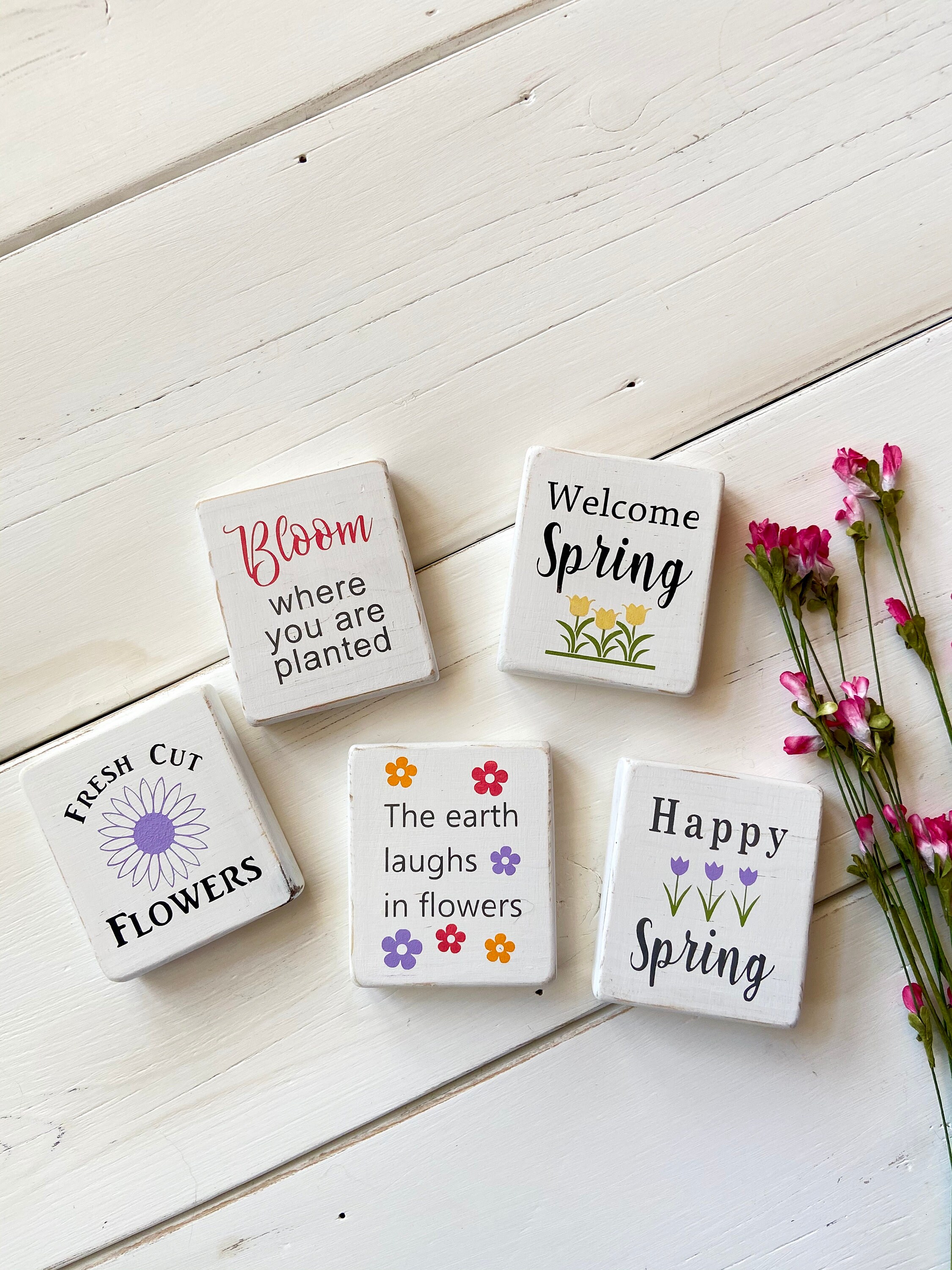 Spring Mini Wood Signs Spring Tiered Tray Decor Rustic - Etsy
