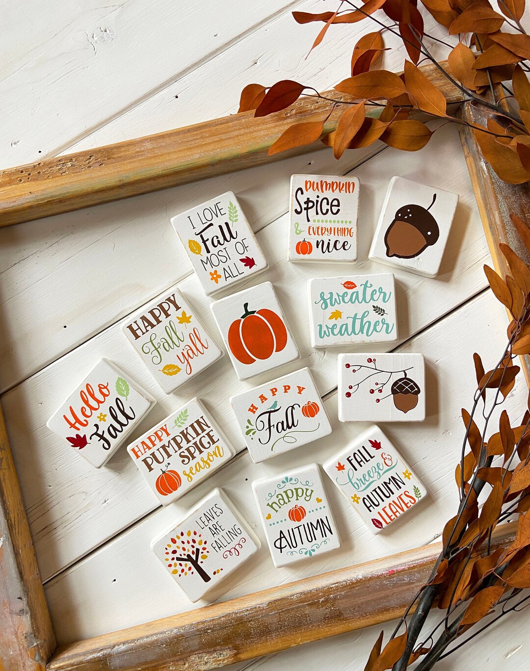 Colorful Fall Mini Signs, Rustic Small Wood Signs for Fall, Fall Tiered ...