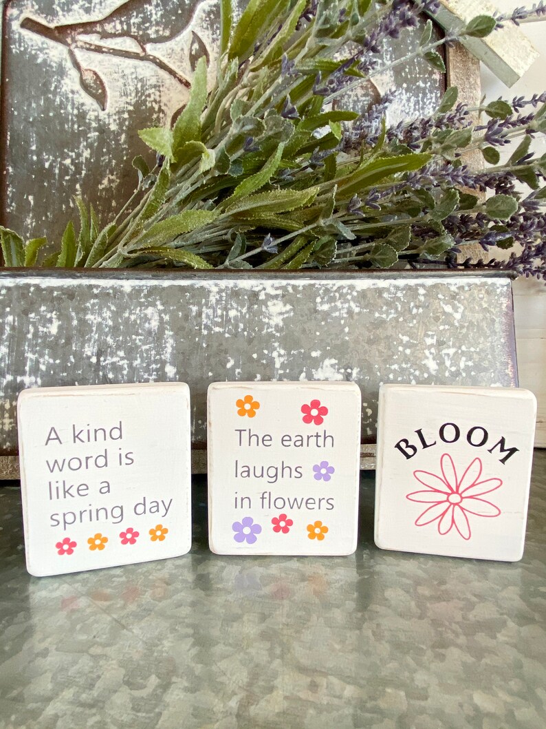 Spring Mini Wood Signs Spring Tiered Tray Decor Rustic | Etsy
