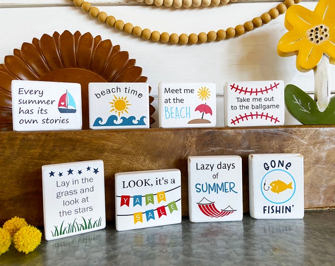 Summer Mini Signs, Summer Tiered Tray Decor, Rustic Mini Wood Signs for ...