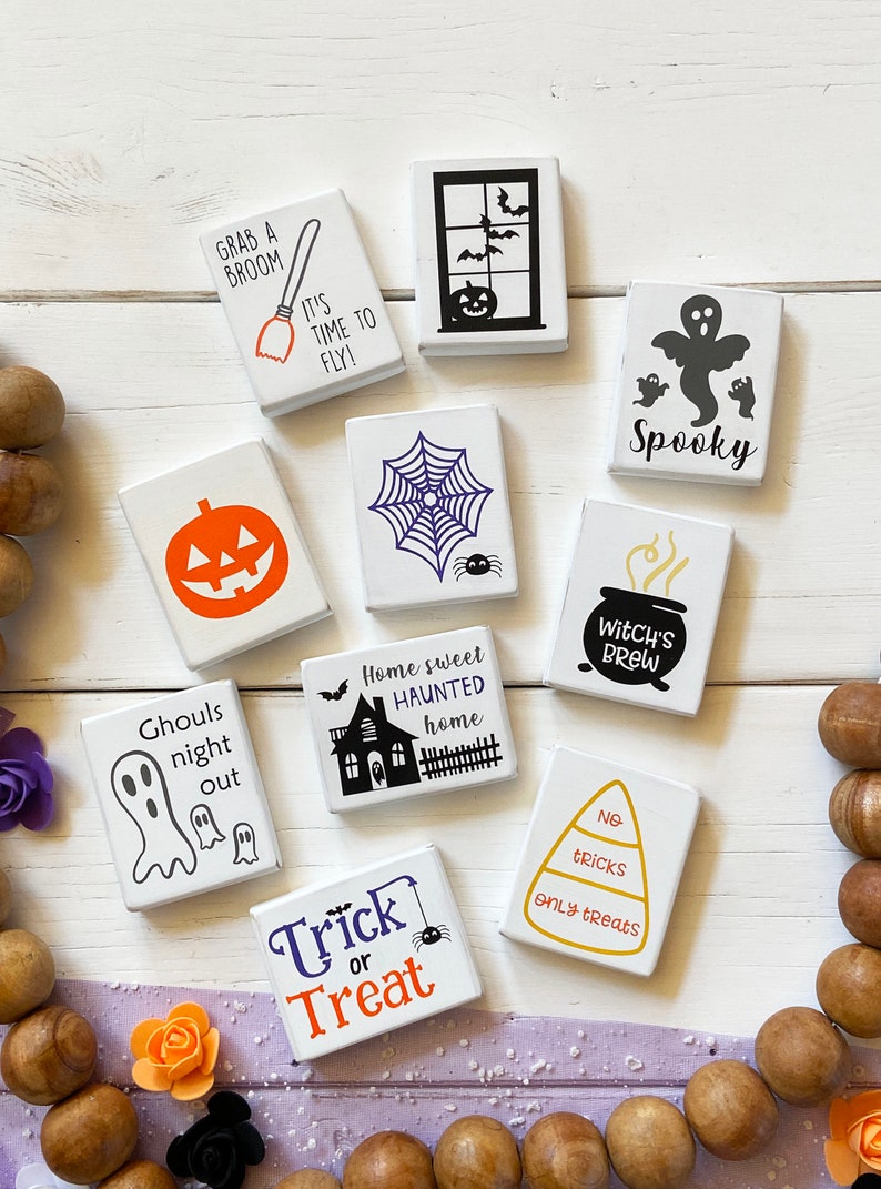 Halloween Mini Wood Signs; Rustic Mini Signs for Halloween; Halloween ...