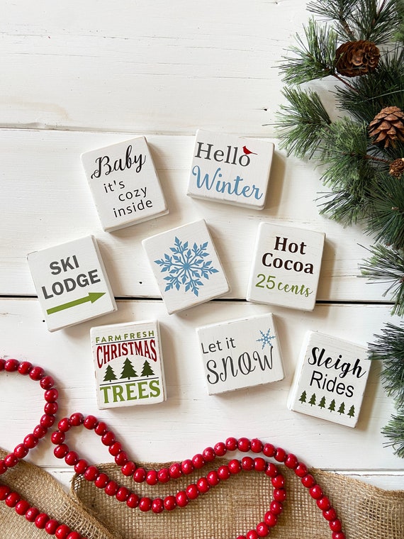 Winter Mini Signs Christmas Mini Signs Tiered Tray Holiday | Etsy