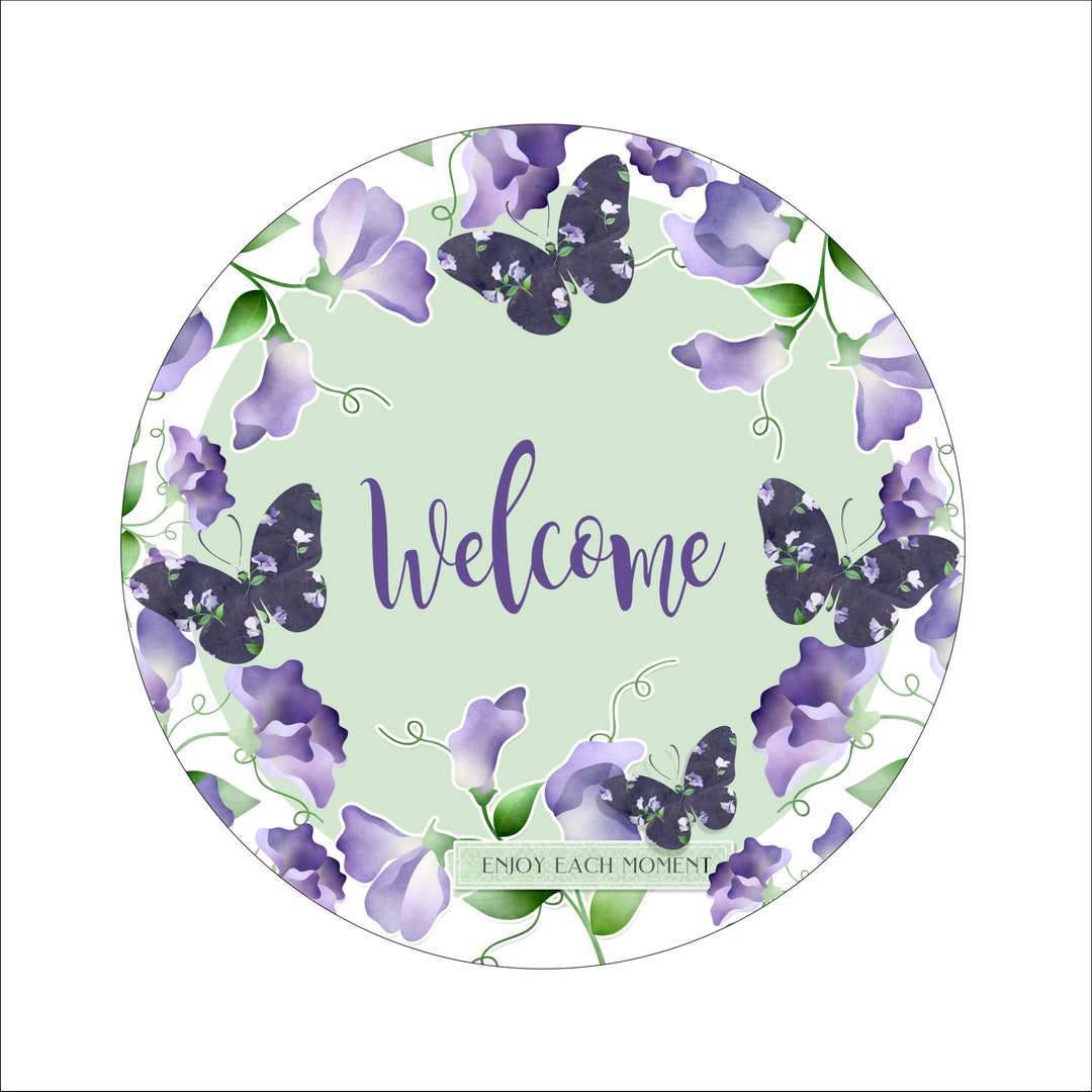 Personalizable Purple Welcome Sign With Butterfly's and Flowers, Floral ...