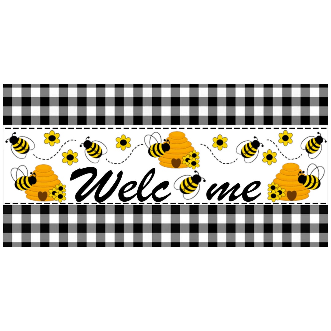 Buffalo Plaid Welcome Bumble Bee Sign - Etsy