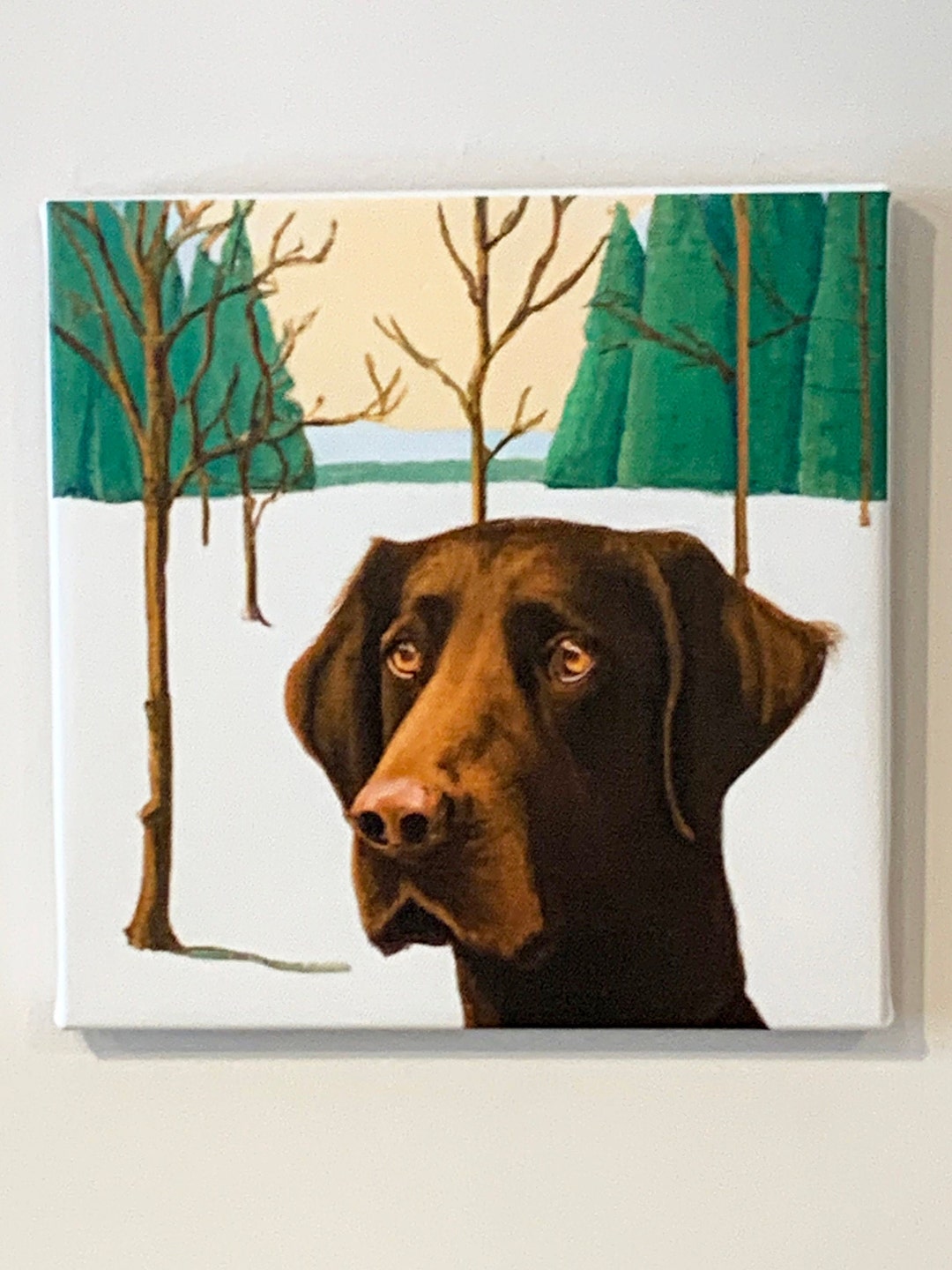 Chocolate Labrador Lab in the Winter Countryside Dog Painting ...