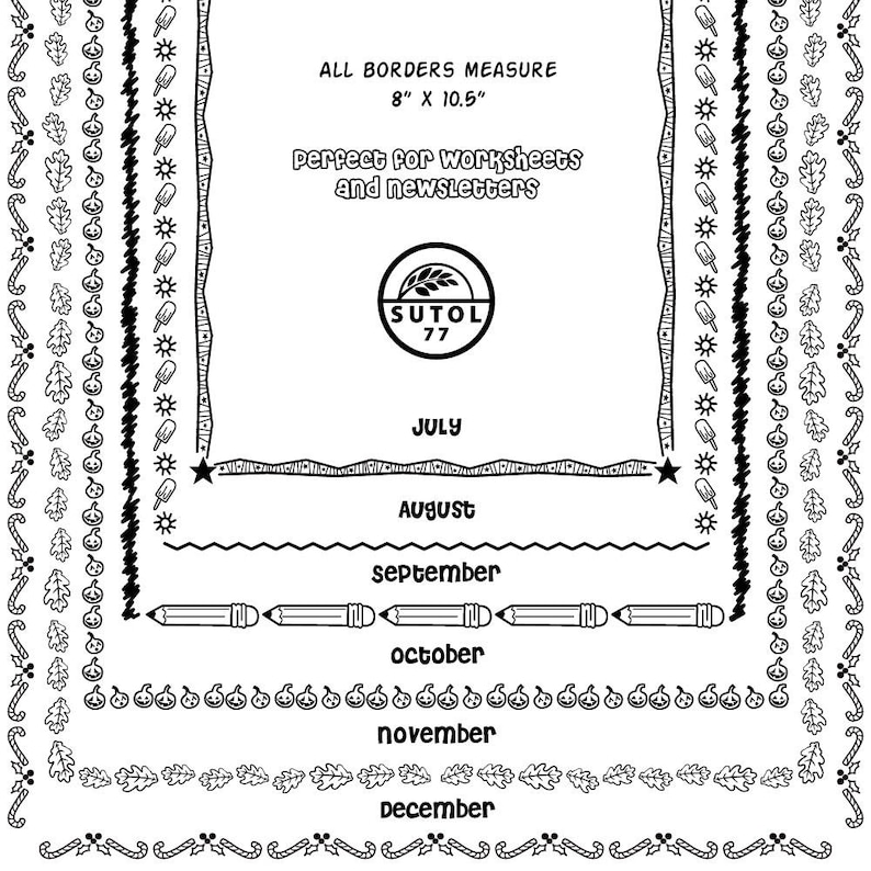 Border of the Month 12 PNG Page Borders Designed for 8 1/2 X - Etsy UK