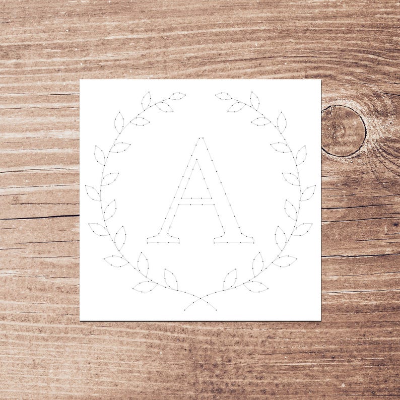 Letter 'M' Laurel Leaf Monogram String Art Template - Etsy