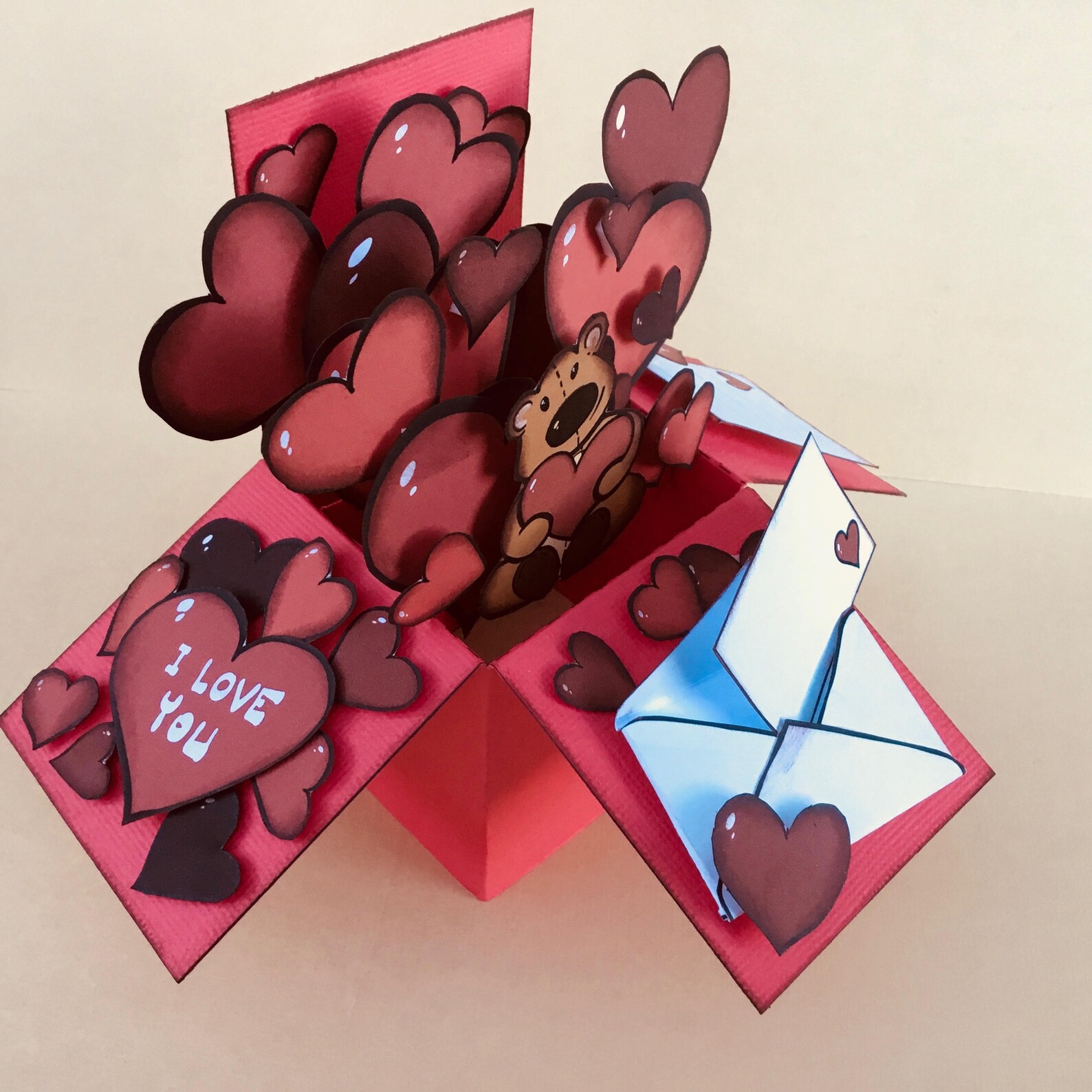 Teddy Valentine Card Explosion Box Instant Download Make a Card 3D Card ...