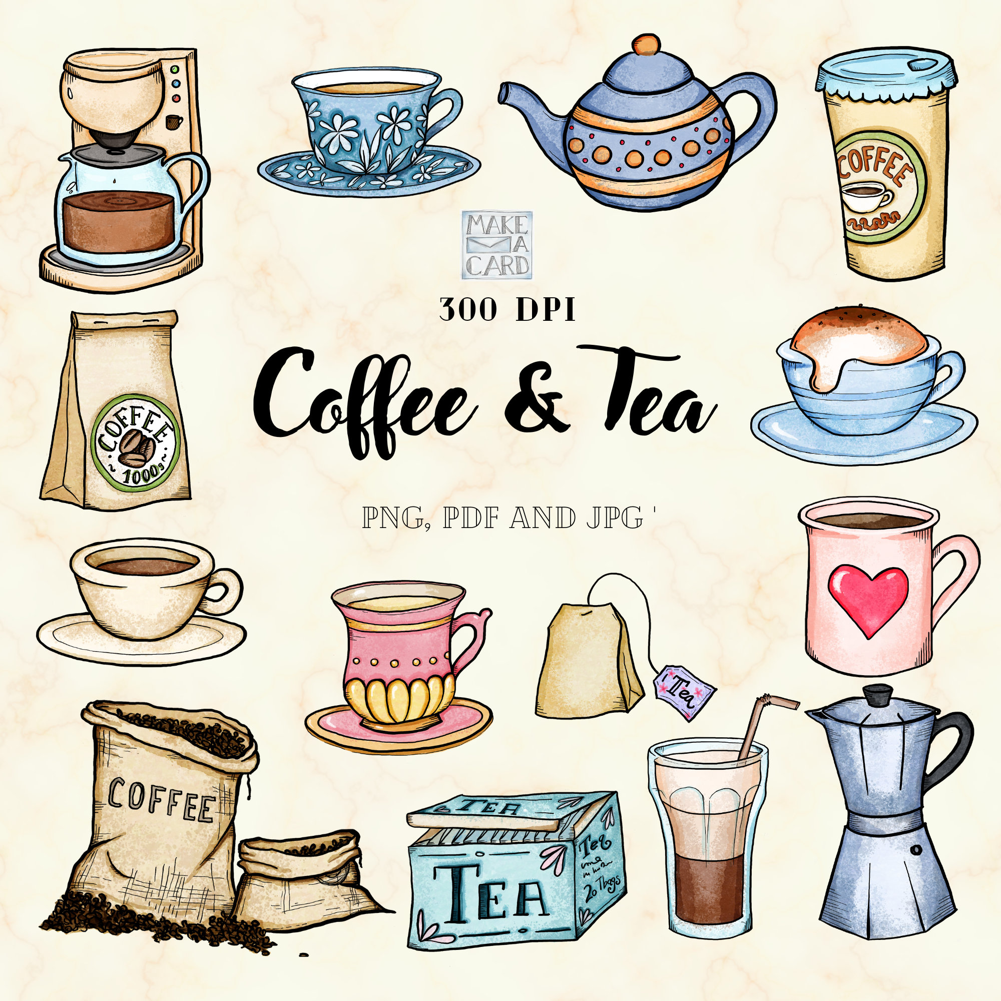 Clipart Coffee and Tea Watercolor - Instant Download - Etsy