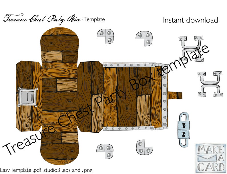 Treasure Chest - Party Box Template - Ready for Manual Cutting and ...