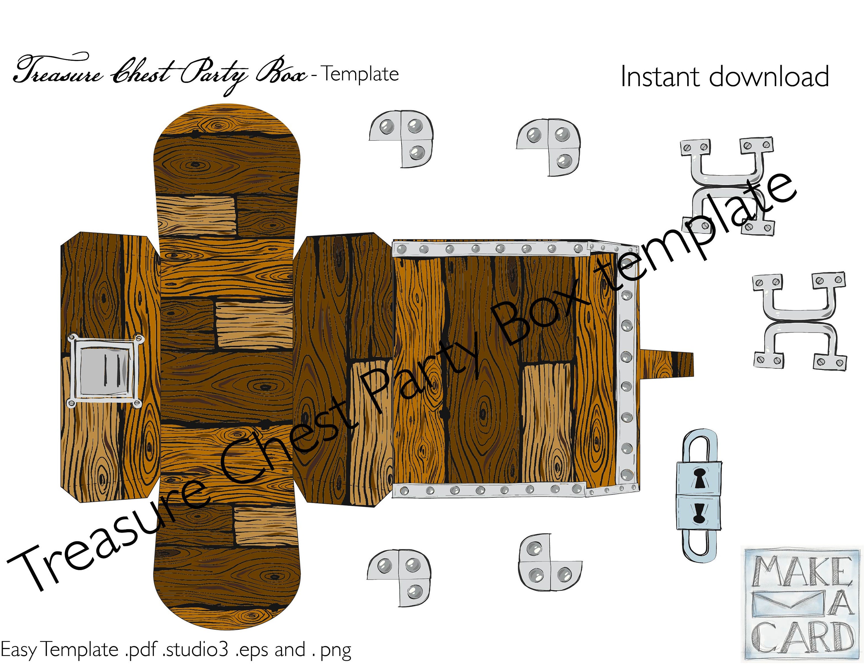 Treasure Chest - Party Box Template - Ready for Manual Cutting and ...