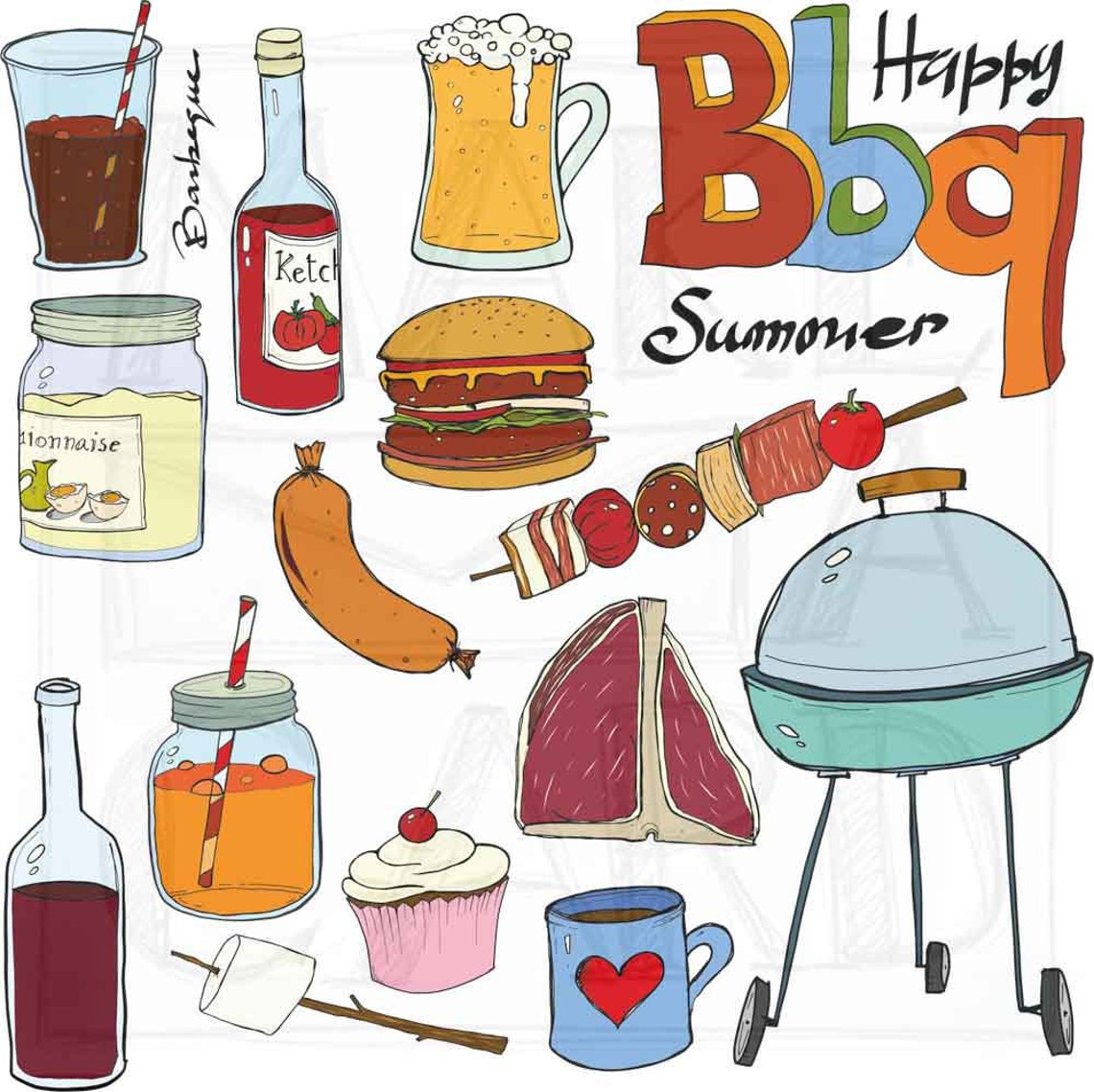 BBQ Clipart, BBQ Doodle, Backyard BBQ Clipart, Instant Download - Etsy