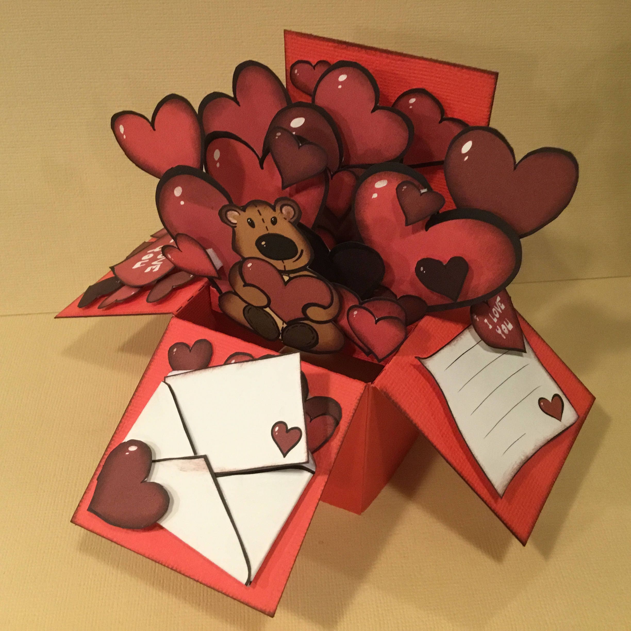 Teddy Valentine Card Explosion Box Instant Download Make a Card 3D Card ...