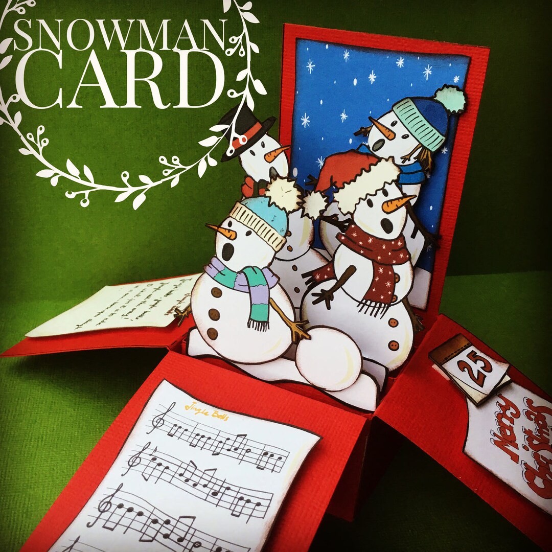 Snowman Card - 3D Christmas Card - Explosion Box Template - Instant ...