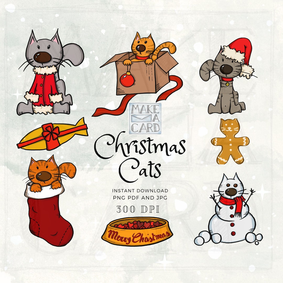 Christmas Cats Clipart - Instant Download - Etsy