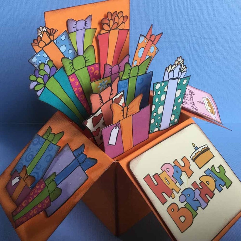 Birthday Gift Box Card Template 3D Card Ready for Cutting - Etsy