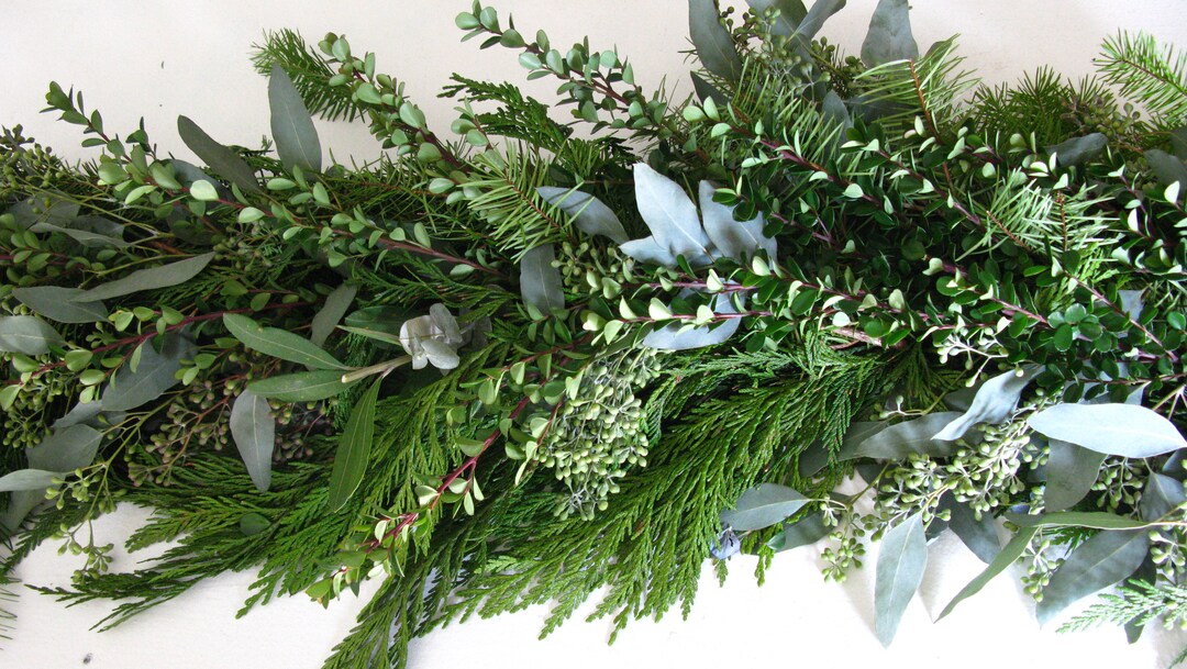 Christmas Holiday Greenery Garland With Cedar, Seeded Eucalyptus and ...
