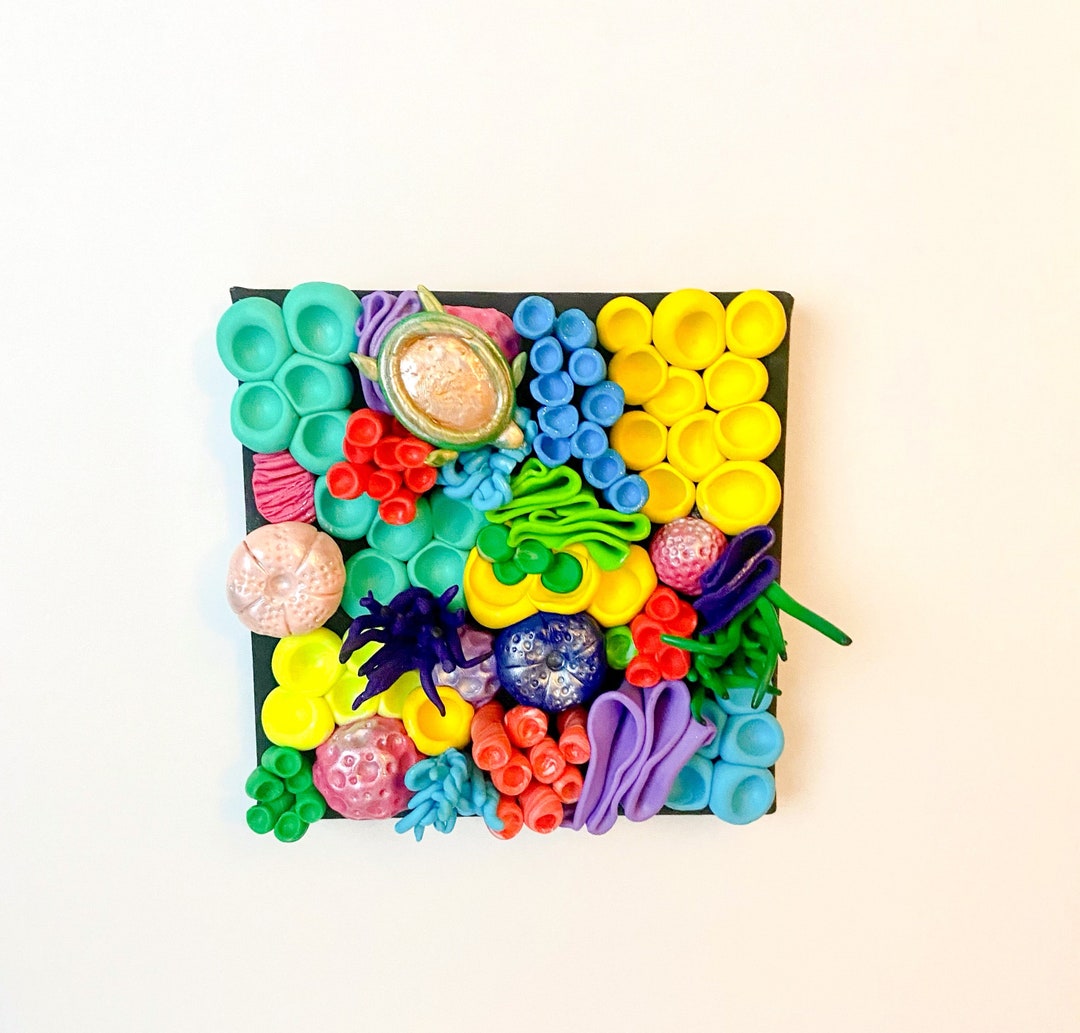 Colorful Coral Reef Clay Sculpture Painting/ 3D Polymer Clay Sculpture ...