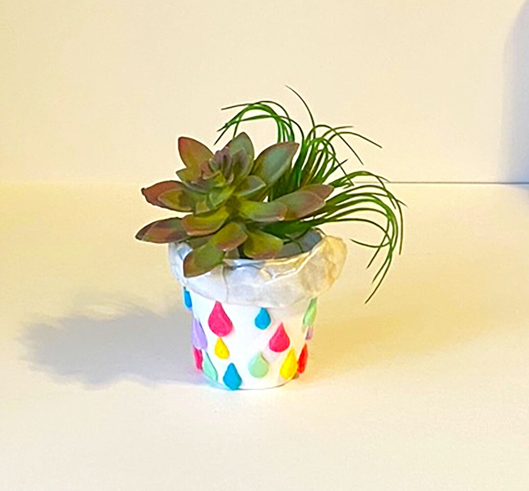 Rainbow Raindrops Planter Pot/ Cloud and Rainbow Pot/ Succulent Planter ...