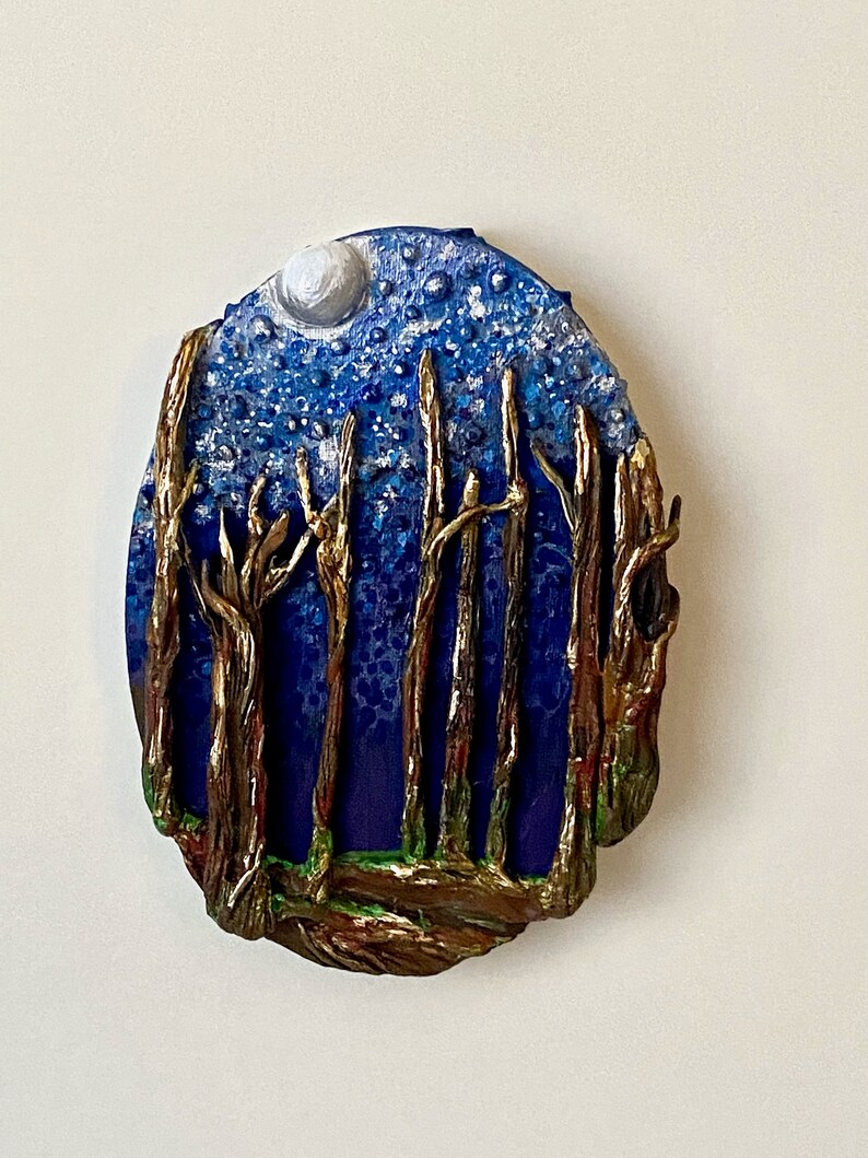 Night Forest Clay Painting Clay Wall Sculpture - Etsy