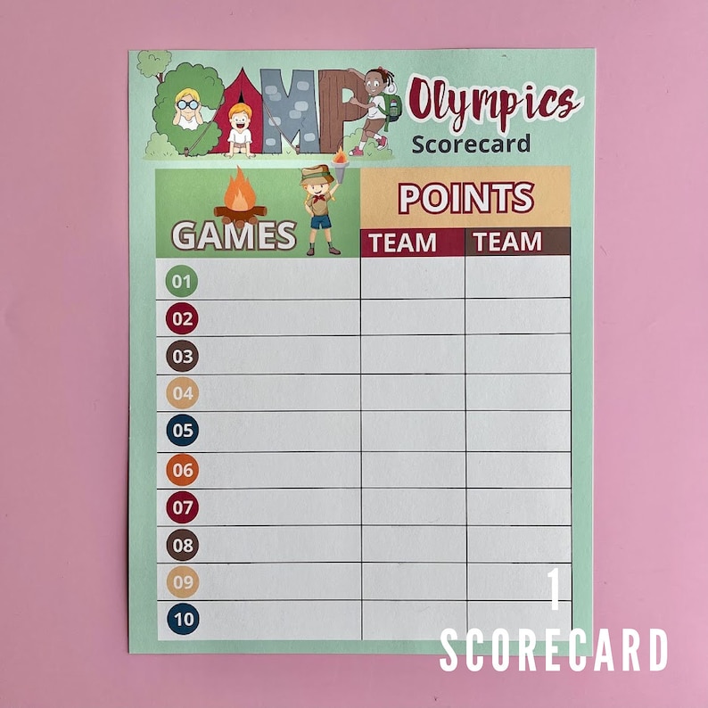 Camping Olympics Printable Cards, Scorecards and Medals, Family ...