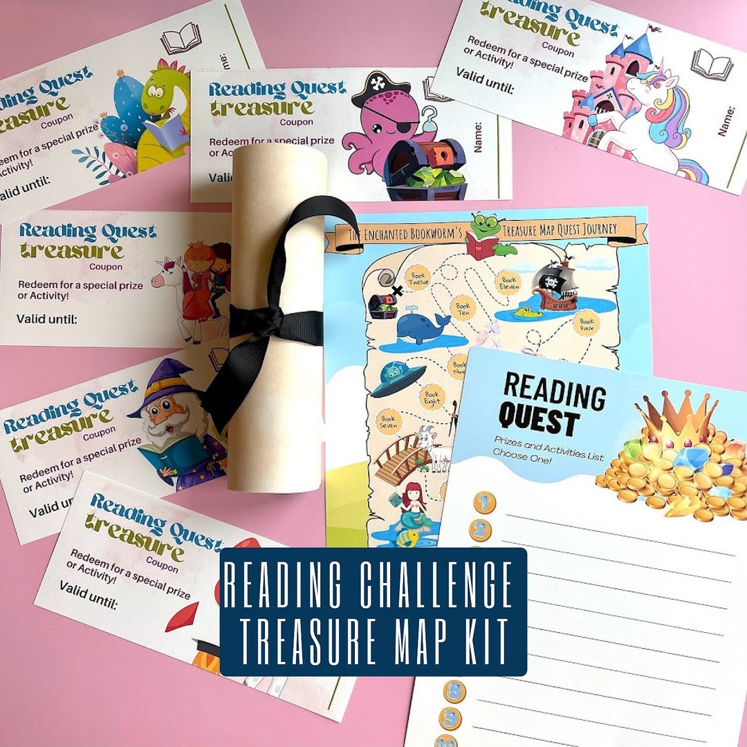 Reading Challenge Treasure Map With Reading Log Kids, Reward Coupons ...