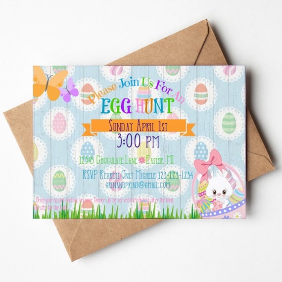 Easter Party Invitations, Easter Egg Hunt Invitation, Bunny Invitation ...