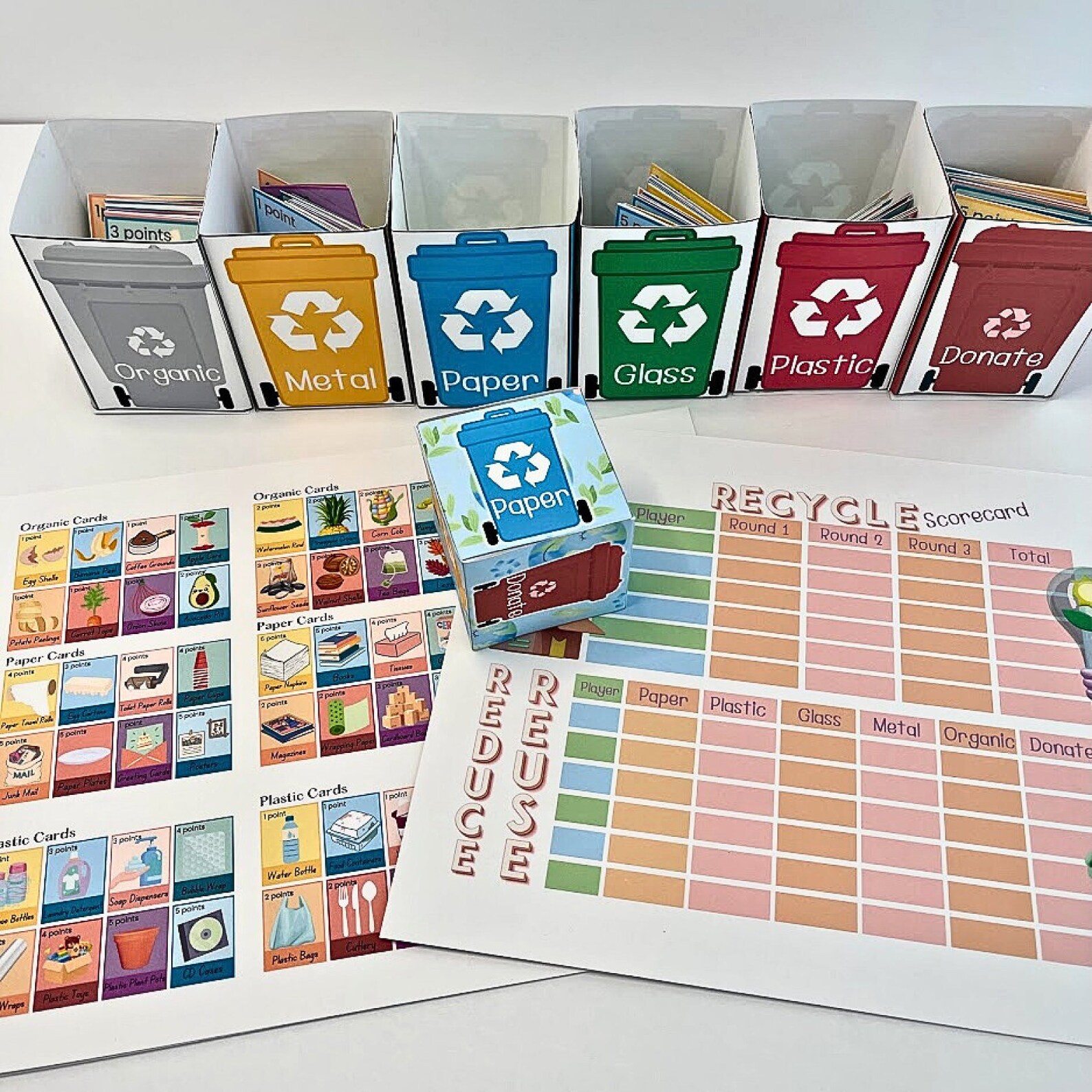 Printable Earth Day Recycling Bin Game for Kids and Families, Earth Day ...
