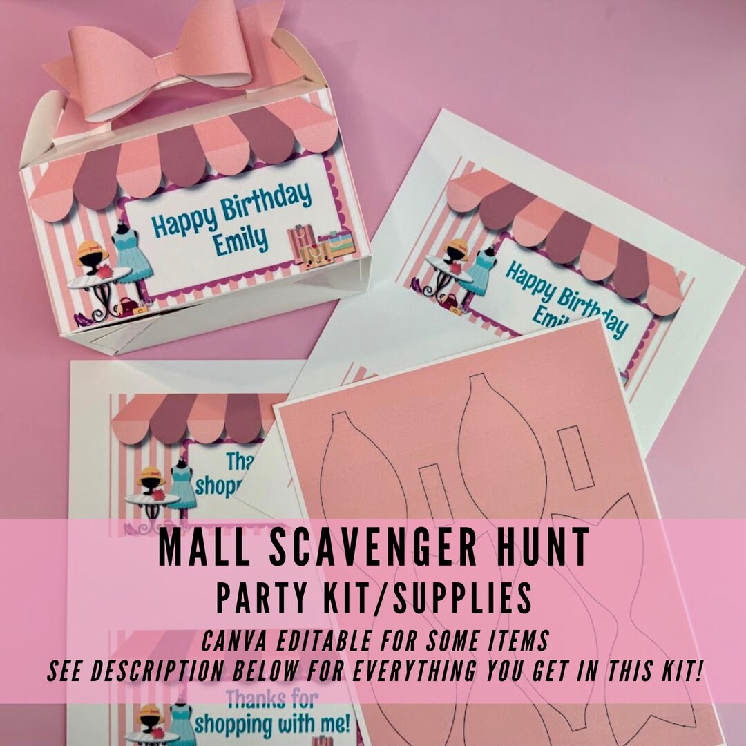 Mall Scavenger Hunt Birthday Party Kit: Editable Templates (digital ...