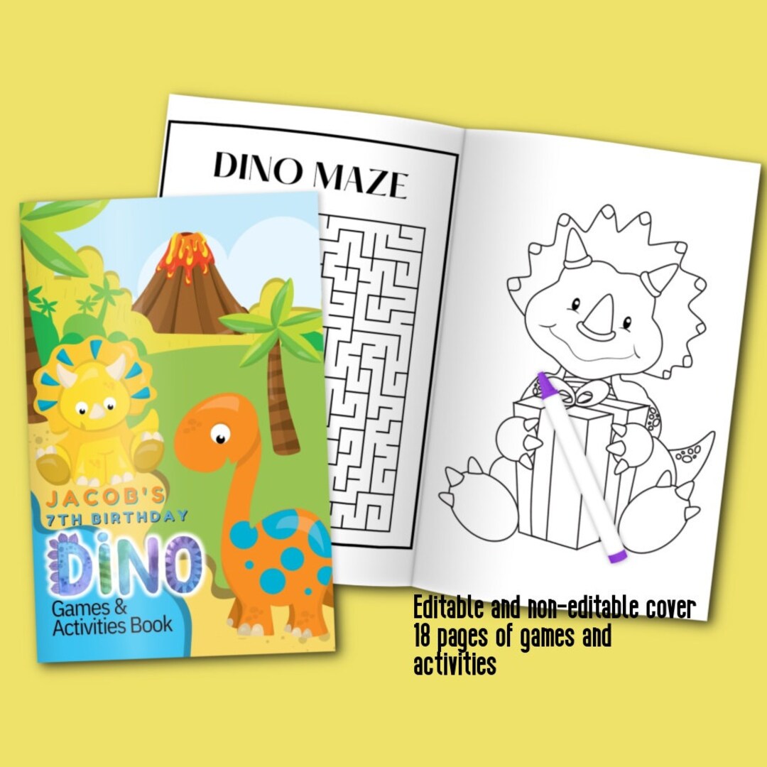 Dinosaur Activity Book, Dinosaur Birthday Party Favor, Dinosaur ...