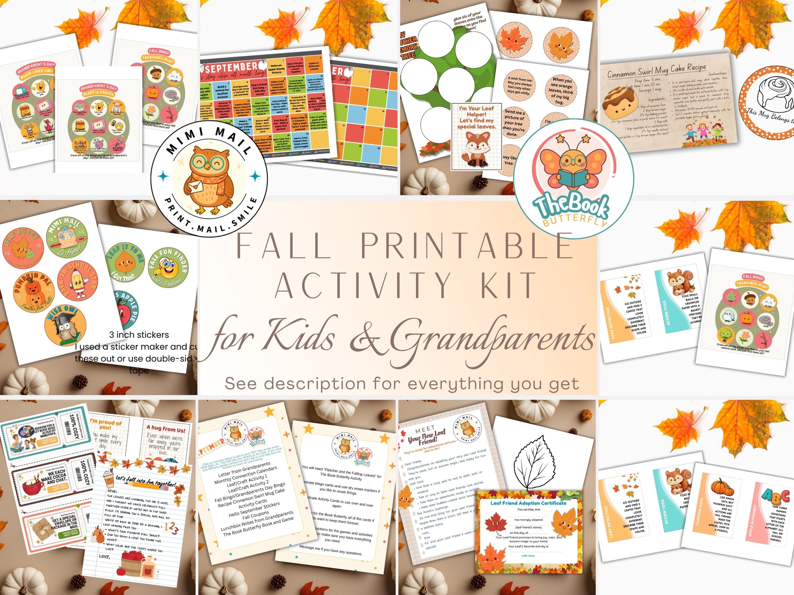 Grandparents & Kids Fall Printable Activity Kit | September Bingo, Leaf ...