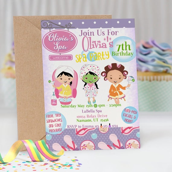 Spa Party Girl Birthday Invitation, Spa Party for Girls, Spa Slumber ...