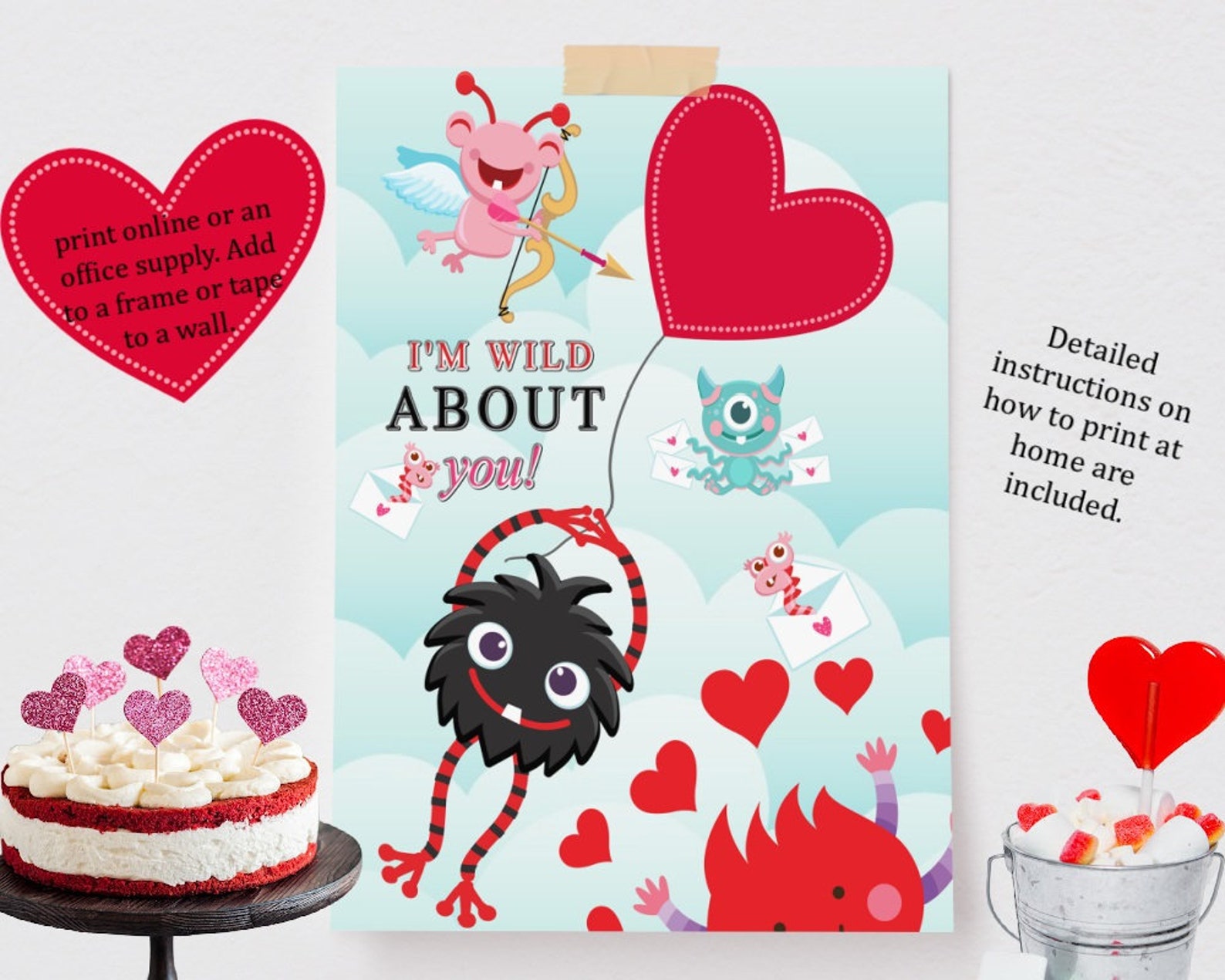 Monster Valentine's Day Pin the Heart Game (printable) - Etsy