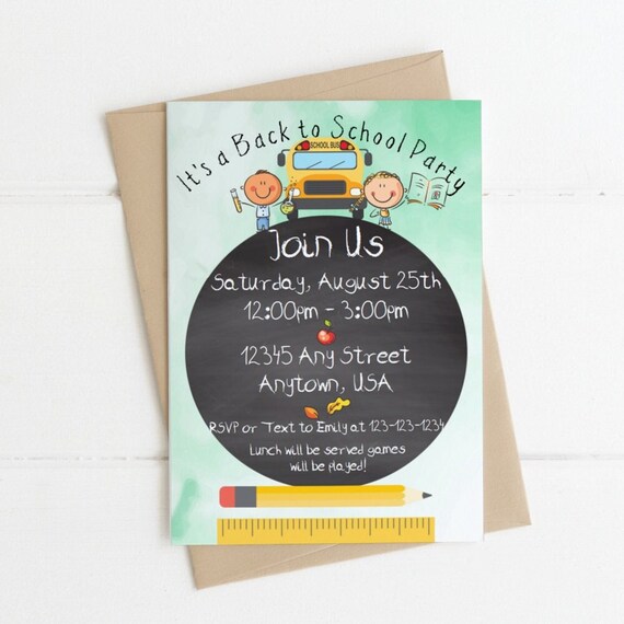 Back to School Invite, Back to School Party, School Party Invite by ...