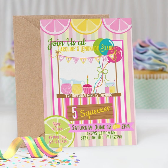 Lemonade Stand Birthday Invitation, Pink Lemonade Birthday Invitation ...