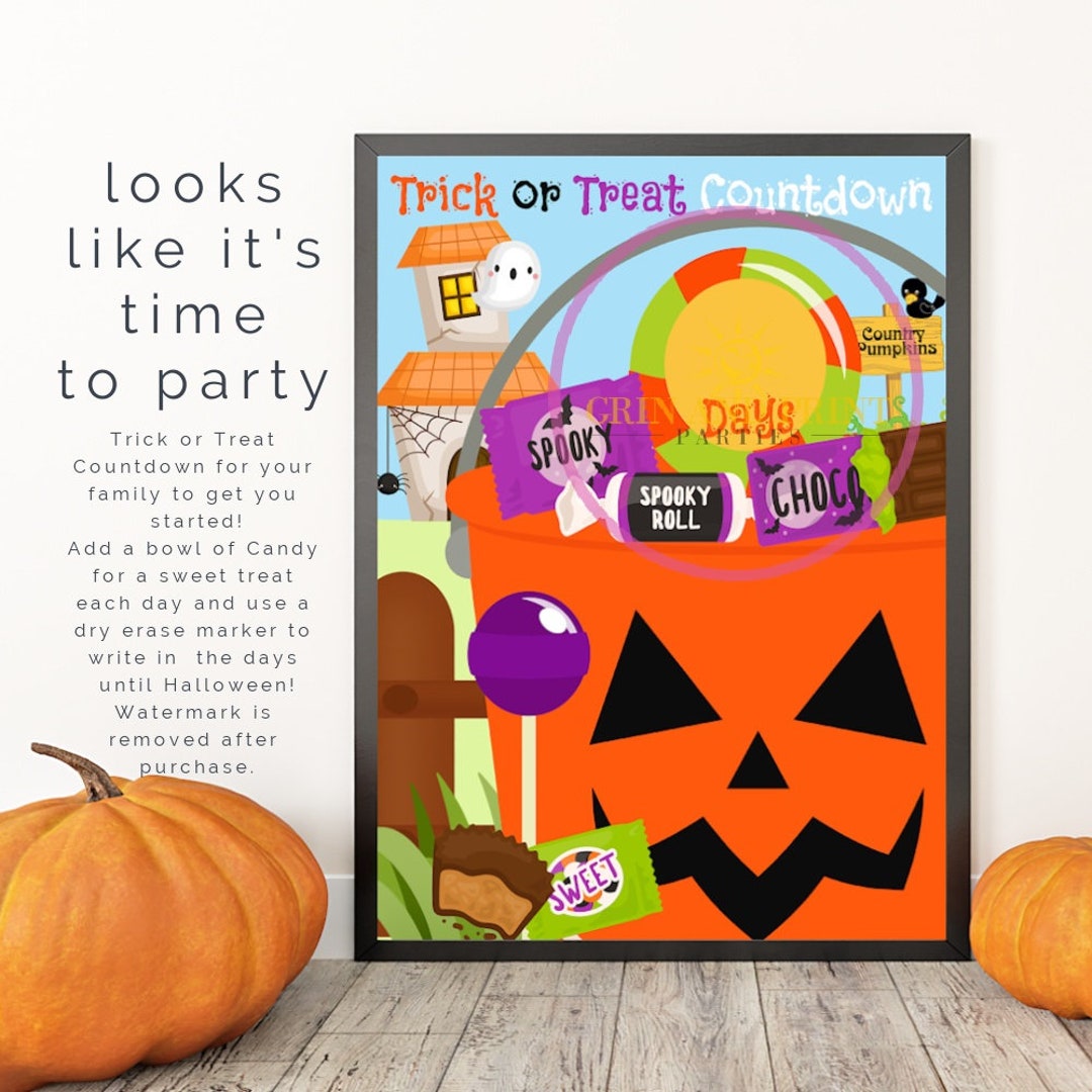 Halloween Countdown Calendar Printable: Trick or Treat Sign (PDF) - Etsy