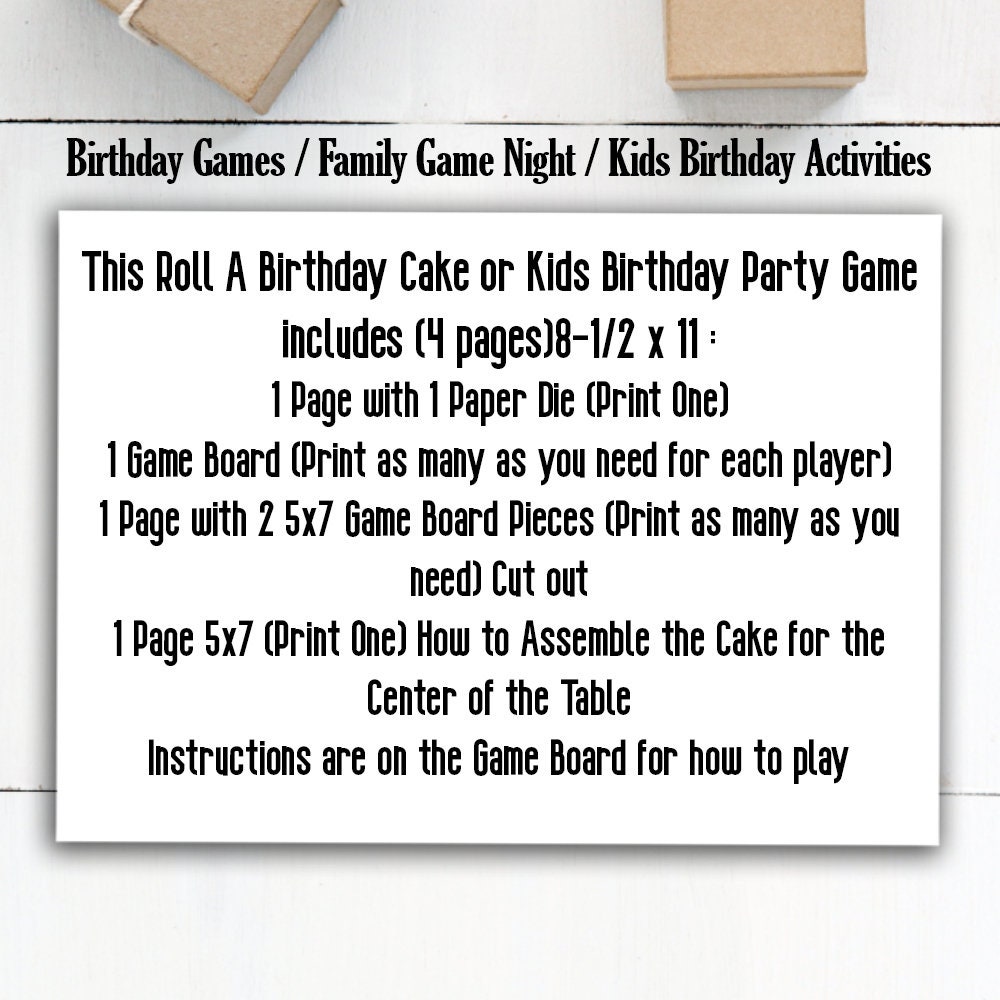Roll A Birthday Cake Dice Game: Printable Kids Birthday Activity (PDF ...