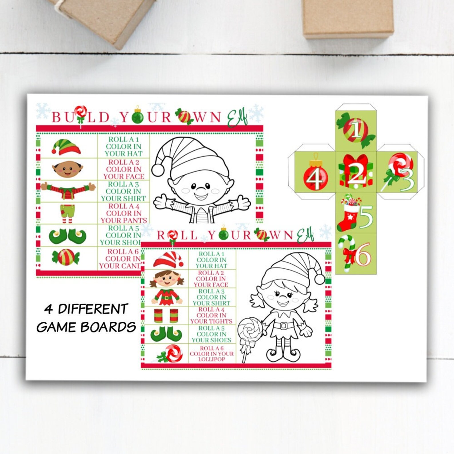 Christmas Roll and Elf Game for Kids, Christmas Elf Activity, Christmas ...